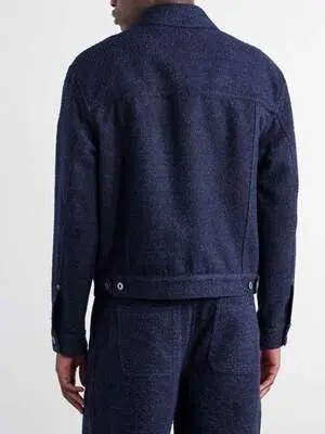 Loewe Textured Denim Logo Embroidered Jacket - Navy