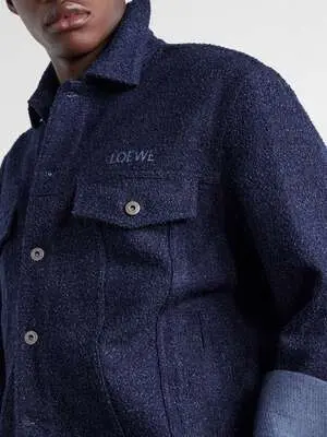Loewe Textured Denim Logo Embroidered Jacket - Navy