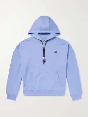 Loewe Anagram-embroidered Leather-trimmed Cotton-jersey Hoodie - Blue