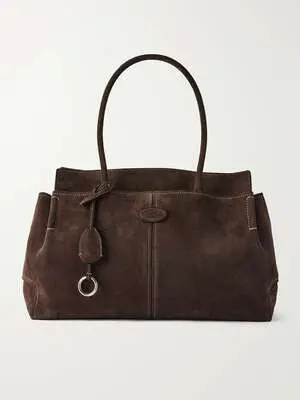 TOD'S Logo-embossed Suede Tote - Chocolate