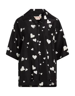 Marni Silk Heart Print Camp Collar Shirt - Black