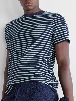Loewe Logo-embroidered Striped Cotton-blend Terry T-shirt