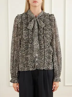 Sea Charlize Animal-print Chiffon Blouse - Black