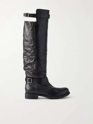JIMMY CHOO Buckled Leather Knee-high Boots - Black