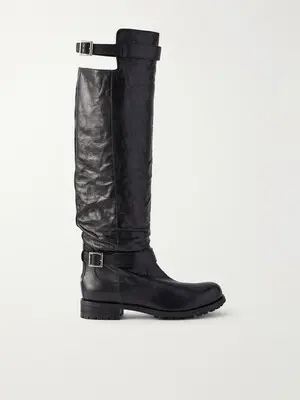 JIMMY CHOO Buckled Leather Knee-high Boots - Black