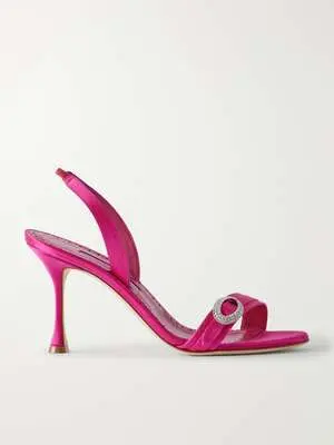 Manolo Blahnik Zutosan 90 Crystal-embellished Slingback Satin Sandals - Fuchsia