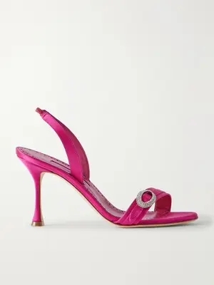 Manolo Blahnik Zutosan 90 Crystal-embellished Slingback Satin Sandals - Pink