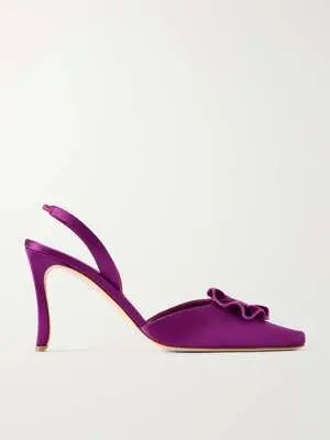 Manolo Blahnik Caulosli 90 Velvet-trimmed Satin Slingback Pumps