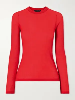 ANINE BING Tiana Ribbed Cotton-blend Sweater - Red