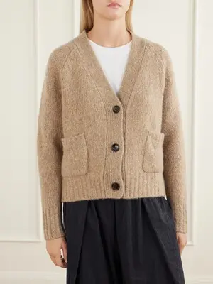ALLUDE V-neck Cashmere Cardigan - Brown