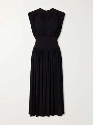 ANINE BING Fran Gathered Crepe Midi Dress - Black