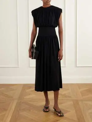 ANINE BING Fran Gathered Crepe Midi Dress