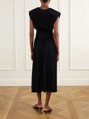ANINE BING Fran Gathered Crepe Midi Dress