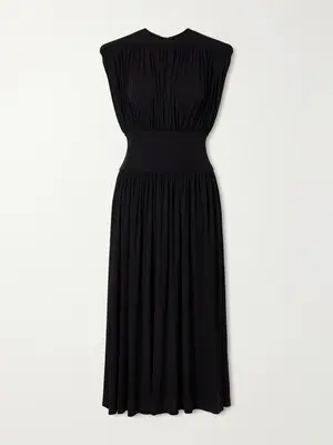 ANINE BING Fran Gathered Crepe Midi Dress - Black