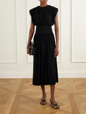 ANINE BING Fran Gathered Crepe Midi Dress