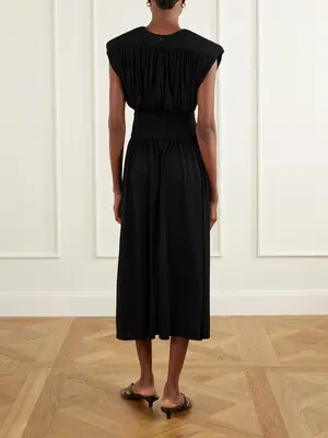 ANINE BING Fran Gathered Crepe Midi Dress