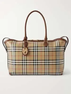 Burberry Medium Check Zip Leather-trimmed Tote - Beige