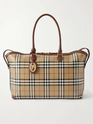 Burberry Medium Check Zip Leather-trimmed Tote - Neutrals