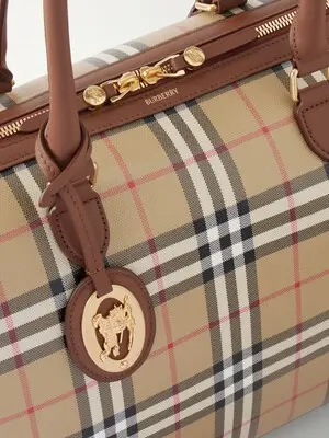 Burberry Medium Check Zip Leather-trimmed Tote - Neutrals