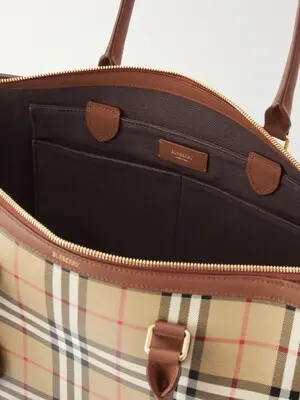 Burberry Medium Check Zip Leather-trimmed Tote - Neutrals