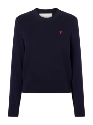 AMI Paris Embroidered Merino Wool Sweater Blue
