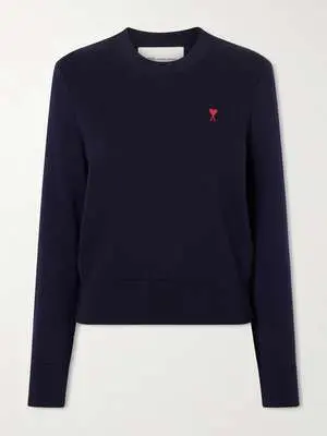 AMI Paris Adc Embroidered Merino Wool Sweater - Navy