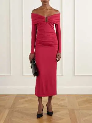 Carolina Herrera Draped Off-shoulder Jersey-stretch Midi Dress