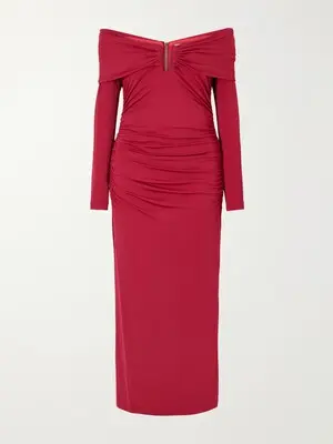Carolina Herrera Draped Off-shoulder Jersey-stretch Midi Dress - Red