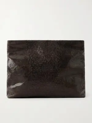 NILI LOTAN Jerry Croc-effect Leather Clutch - Brown