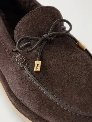 TOD'S Suede Shearling Lined Loafers - Brown