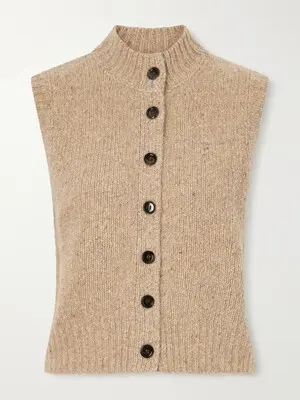 ALLUDE Cashmere Button-down Vest - Brown