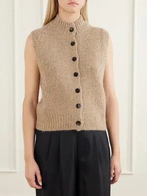 ALLUDE Cashmere Button-down Vest - Brown