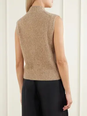 ALLUDE Cashmere Button-down Vest - Brown