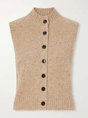 ALLUDE Button-down Cashmere Vest - Camel