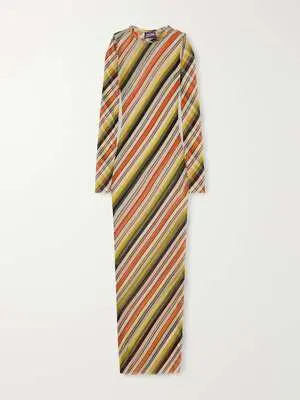 JEAN PAUL GAULTIER Retro Stripe Printed Mesh Maxi Dress - Multi