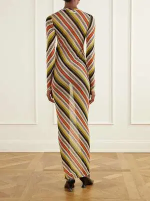 JEAN PAUL GAULTIER Retro Stripe Printed Mesh Maxi Dress