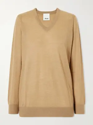 ALLUDE V-neck Cashmere Sweater - Brown