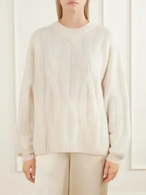 ALLUDE Cable Knit Cashmere And Silk-blend Sweater - Neutrals