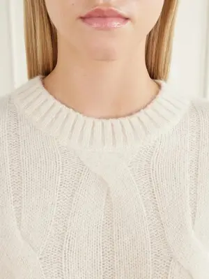 ALLUDE Cable Knit Cashmere And Silk-blend Sweater - Neutrals