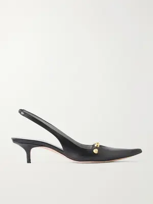 Balenciaga Studded Leather Slingback Pumps - Black