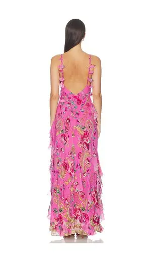 Camilla Asymmetrical Ruffle Slip Dress In Pink