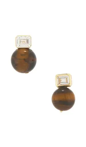 Shashi Emerald Baguette Tiger Eye Earring In Brown - Multi