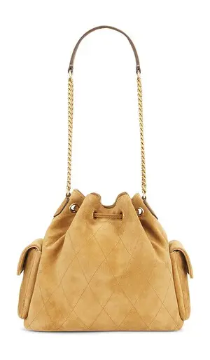 Tory Burch Charlie Quilted Suede Drawstring Shoulder Bag In Tan