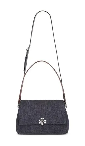 Tory Burch Charlie Denim Shoulder Bag In Navy