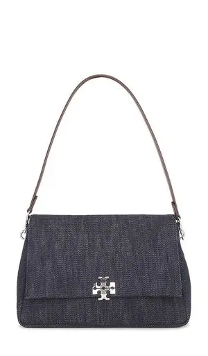 Tory Burch Charlie Denim Shoulder Bag In Navy