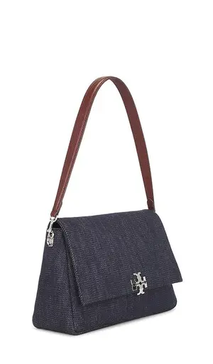Tory Burch Charlie Denim Shoulder Bag In Navy