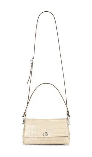Tory Burch Charlie Embossed Croc Small Shoulder Bag In Cream - Light Hickory