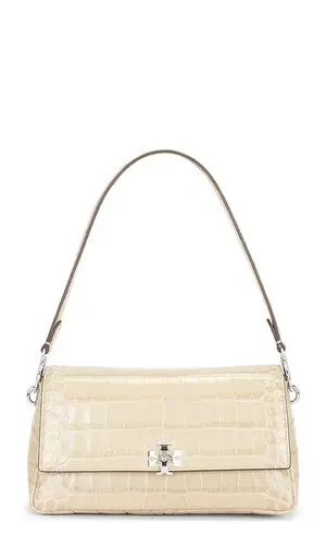 Tory Burch Charlie Embossed Croc Small Shoulder Bag In Cream