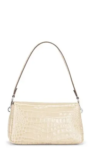 Tory Burch Charlie Embossed Croc Small Shoulder Bag In Cream