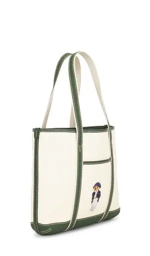 Polo Ralph Lauren Canvas Leather Tote Small Bag In Cream